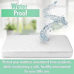 GOTS Certified Organic Cotton Waterproof Crib Mattress Protector ~ Non-Toxic ~ Hypoallergenic ~ Quilted and Cool Comfort ~ Safe and Snug Fit for Standard Size Crib Mattress