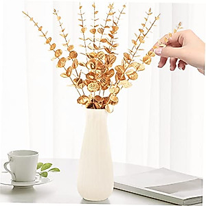 NOLITOY 10Pcs Eucalyptus Leaves Gold Home Decor Green Leaves Artificial Flowers Green Leaves Decor Faux Silver Eucalyptus Fall Decor Plants Artificial Greenery Stems Plastic Vase Decors