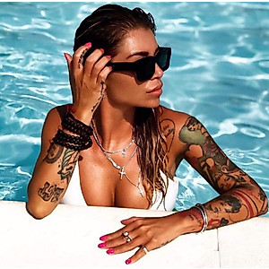 SHEEN KELLY Retro Square Sunglasses for Men Women Trendy Thick Rectangle Chunky Frame Black Shades Fashion 90s Glasses