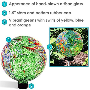 Sunnydaze 10-Inch Glass Outdoor Gazing Globe - Reflective Ball Yard Ornament for Patio or Lawn - Green Artistic