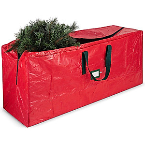 Zober Large Christmas Tree Storage Bag - Fits Up to 9 ft Tall Holiday Artificial Disassembled Trees with Durable Reinforced Handles & Dual Zipper - Waterproof Material Protects from Dust, Moisture & Insect (Red)