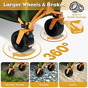 Calanofin Collapsible Folding Wagon Cart Utility 180L Portable Heavy Duty Garden Cart with All-Terrain Beach Wagon with Big Wheels for Sand, Side Pockets & Drink Holders for Shopping Camping Outdoors