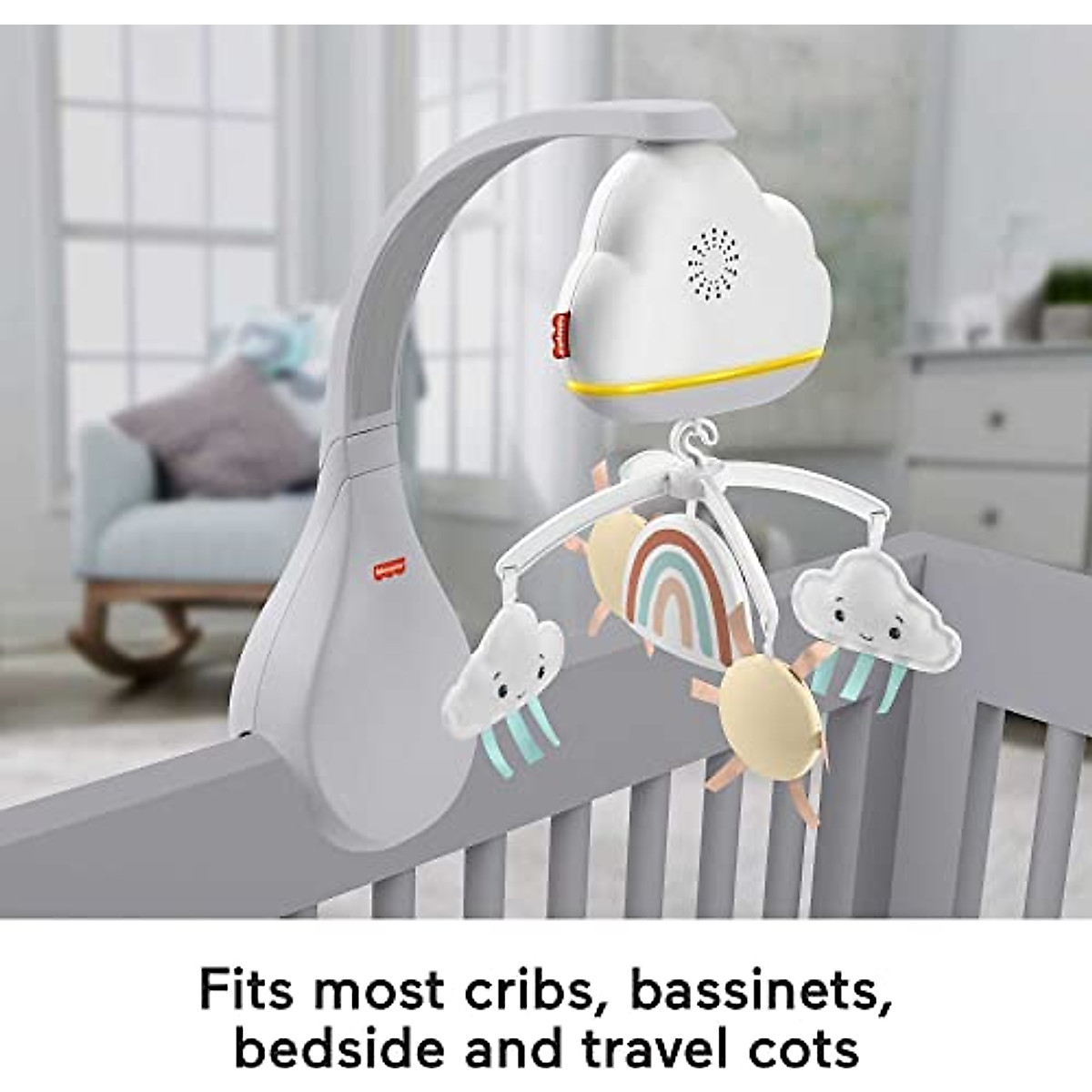 Fisher-Price Rainbow Showers Bassinet to Bedside Mobile, Tabletop Soother and Nursery Sound Machine for Newborn Baby to Toddler