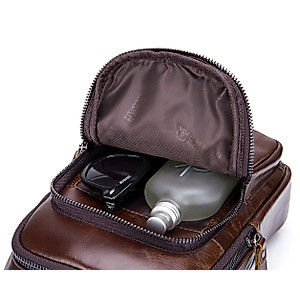 Genuine Leather Men Bag Shoulder Bags Backpack Outdoor Casual Crossbody Bag (Brown)