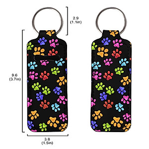 COEQINE Chapstick Holder Keychain Lip Balm Gloss Holder,with Colorful Paws Pattern,Lightweight Lipstick Sleeve Pouch,Lip Balm Keychain Holder for Women Girls