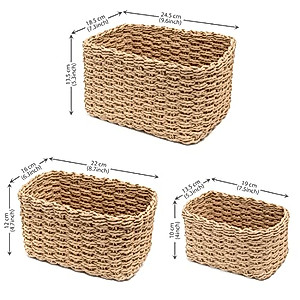 EZOWare Small Woven Paper Rope Storage Baskets, Set of 6 Soft Rectangular Decorative Container Box Bins for Baby, Kids, Closet, Nursery Room, Baskets for Gifts Empty - Beige, 3 Sizes