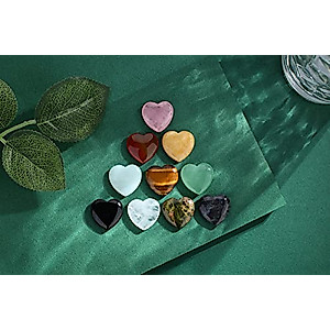 10 PCS Heart Crystals Stones Healing Crystal Palm Natural Polished Love Shaped Gemstones Rose Quartz Amethyst Assorted Set Bulk Wholesale Reiki Energy Balancing Meditation Gift