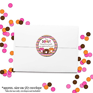 “Donut Know” Teacher, Staff, or Employee Appreciation Thank You Sticker Labels, 40 2" Party Circle Stickers by AmandaCreation, Great for Envelope Seals & Gift Bags