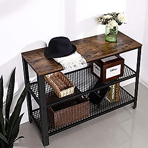 VASAGLE 40" Industrial Console Table, 3 Tier Entryway Table with Storage Shelf, Narrow Sofa Table for Living Room, Hallway, Entrance Hall, Corridor, Bedroom, Rustic Brown and Black ULNT81BX