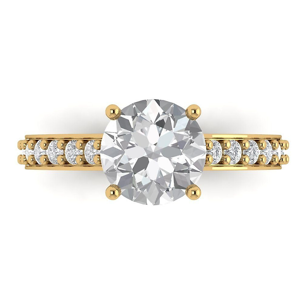 2.18 Ct Brilliant Round Cut Clear Simulated Diamond 14K Yellow Gold Solitaire with Accents Statement Ring Size 11
