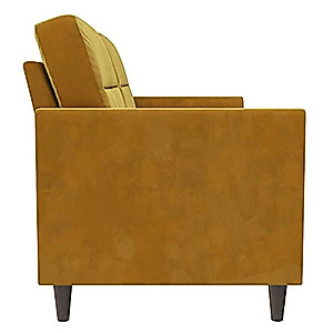 Novogratz Concord Sofa, Small Space Living Room 3 Seater, Pocket Coil Cushions, Mustard Yellow Velvet