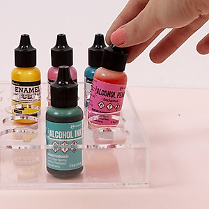 Craftelier - Paint Stand or Organiser Tray for Alcohol-based Inks with 25 Paint Jars Ø 2.5 cm (8" x 7" x 1.2") | Transparent Colour - Dimensions Approx. 20.3 x 17.7 x 3.1 cm (8" x 7" x 1.2")