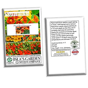 "Mixed Blend" Nasturtium Flower Seeds for Planting, 50+ Flower Seeds Per Packet, (Isla's Garden Seeds), Non GMO & Heirloom Seeds, Botanical Name: Tropaeolum majus, Great Home Garden Gift