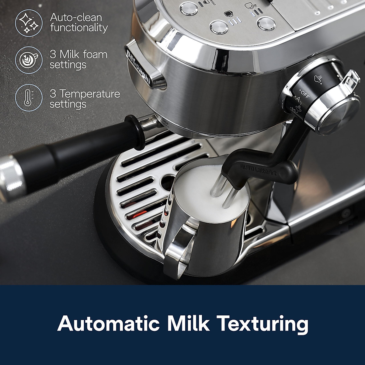 De'Longhi Dedica Maestro Plus Espresso Machine with Automatic Steam Wand for Latte, Cappuccino, Coffee, Stainless Steel, EC950M