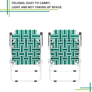 Noyy Webbed Folding Beach Chairs, Set of 2 Portable Lightweight IndoorOutdoor Dining Chairs wStable Steel Frame for Patio, Garden, Bay, Yard, Lawn - Light Green Strip, 55.88 x 55.88 x 95 cm