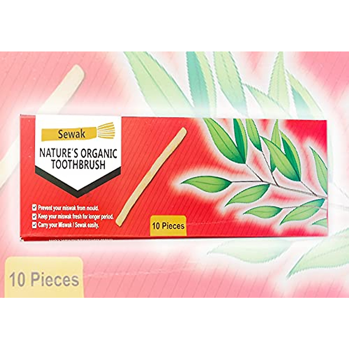 SEWAK Miswak Sticks for Teeth Natural Toothbrush | مسواك | Siwak Organic Wooden Tooth Brush Oral Teeth Whitener with Holder | Vacuum Sealed (10 Pack)