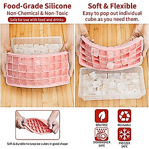 Food-grade Silicone Ice Cube Tray with Lid and Storage Bin for Freezer, Easy-Release 36 Small Nugget Ice Tray with Spill-Resistant Cover&Bucket, Flexible Ice Cube Molds with Ice Container, Scoop Cover