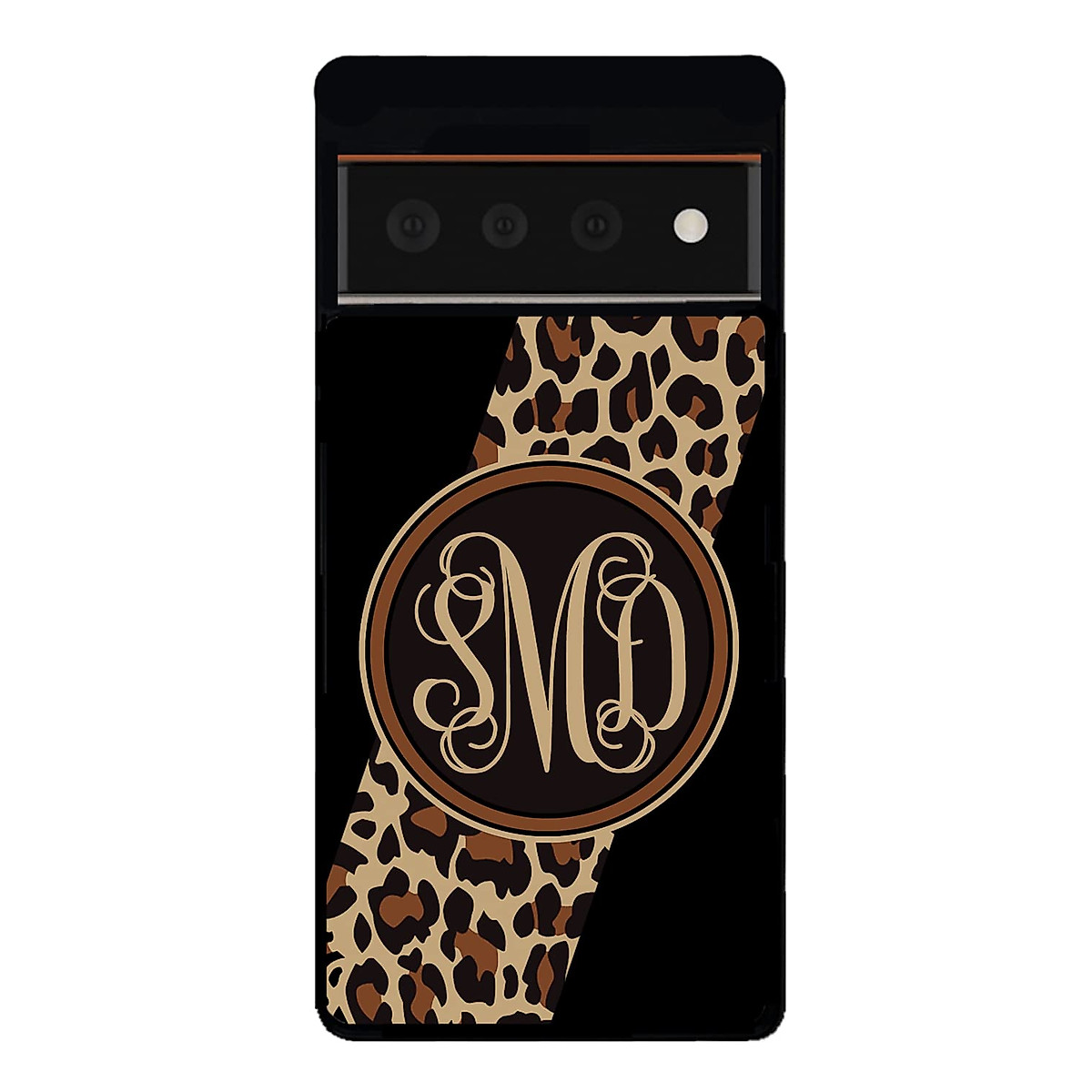 Leopard Animal Skin Script Monogram Black Rubber Phone Case Compatible With Google Pixel 8 Pro, 8a, 8, 7a, 7, Pixel 7 Pro, 6a, Pixel 6 Pro, 6, 5, 4a 5G, 4a 4G, 4, 4 XL, 3a, 3a XL, 3, 3 XL, 2 XL