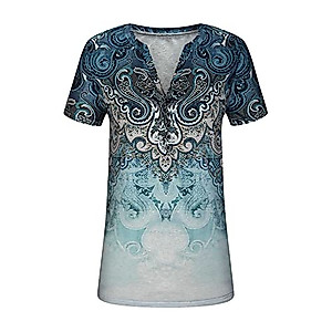 SMIDOW Trendy Summer Tops for Women 2023 Casual Loose Fit Short Sleeve v Neck Shirts Ethnic Style Graphic Tees Blouse