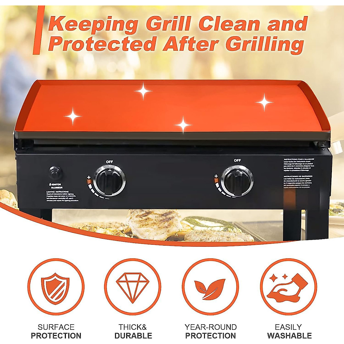 22" Griddle Mat Silicone for Blackstone, Griddle Silicone Protective Mat Cover,Heavy Duty Food Grade Silicone Grill Cover,Protect Your Grill from Rodents,Insects,Debris and Rust(Orange 22inch)