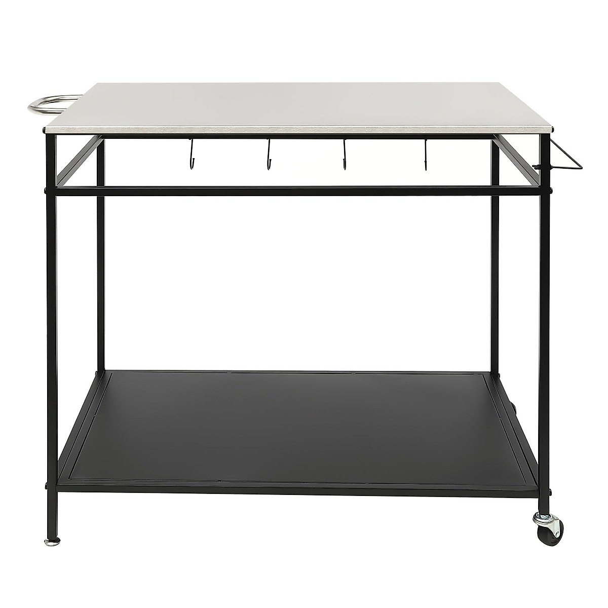 Mobile Double-Shelf Outdoor Grill Cart, Stainless Steel Dining Cart Table with Hooks and Handles, Portable Dining Table for Pizza Oven, Portable Grill Table with Storage Space