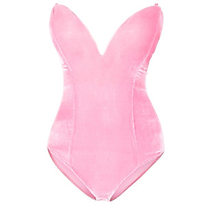 AiMiNa Anime Womens Bunny Costume Girl Suit Costume One Piece Bodysuit Halloween Cosplay Catsuit Bunny Headband Stockings Set(Pink S)