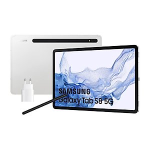 Samung Galaxy Tab S8 5G WiFi+LTE Factory Unlocked Tablet SM-X706B 11 Inch, 8GB RAM, 256GB Storage, Android Tablet Including S Pen EU/UK Model International Version (Silver)