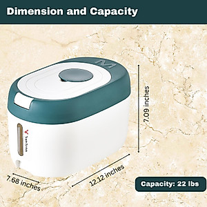 Kitchen Airtight Food Storage Container with Lid for Rice, Cereal, Flour, Sugar, Grains and Dog Food Storage - 11 lbs, Gree