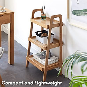 Bamskov 100% Solid Oak Sofa Table - Versatile Design Narrow End Table with 3-Tier Open Storage for Living Room, Bedroom, or Small Spaces - Ladder Shelf for Study (Natural)