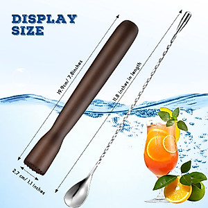 Wooden Cocktail Muddler Drinks Muddler Bar Muddler and 12 Inches Spiral Mixing Spoon Stainless Steel Shaker Spiral Spoon for Making Cocktails Drinks Juice (Brown)