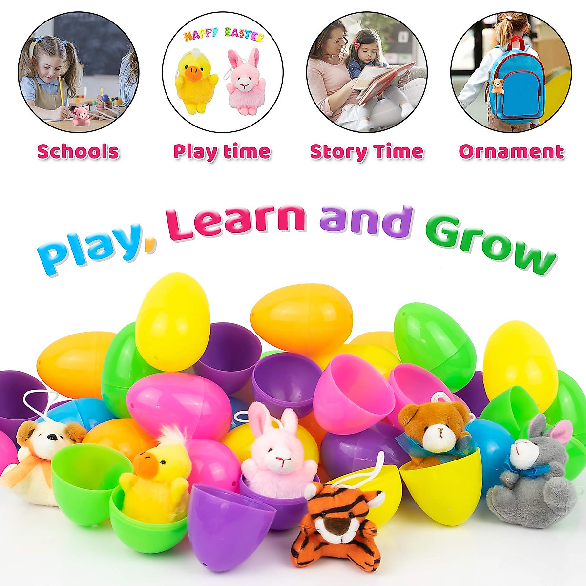 Evoio 16 Pack Easter Eggs with Plush Animals, Easter Eggs Filled with Mini Stuffed Animal Plush Toys for Kids, Toddler, Easter Egg Hunts, Basket Stuffers, Easter Party Favor Classroom Prize