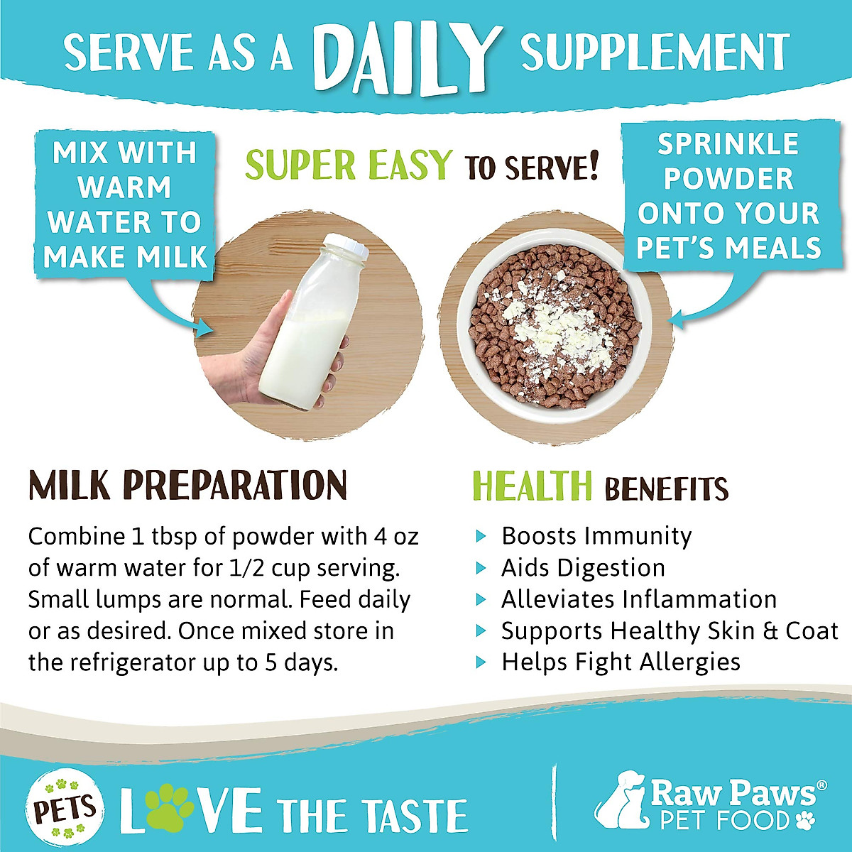 Raw Paws Whole Powdered Goat Milk for Dogs and Cats, 7-oz - Goats Milk for Dogs Made in USA - Natural Kitten & Puppy Milk Replacement Formula, Dry Pet Goat Milk Food Topper, Pet Nutritional Supplement