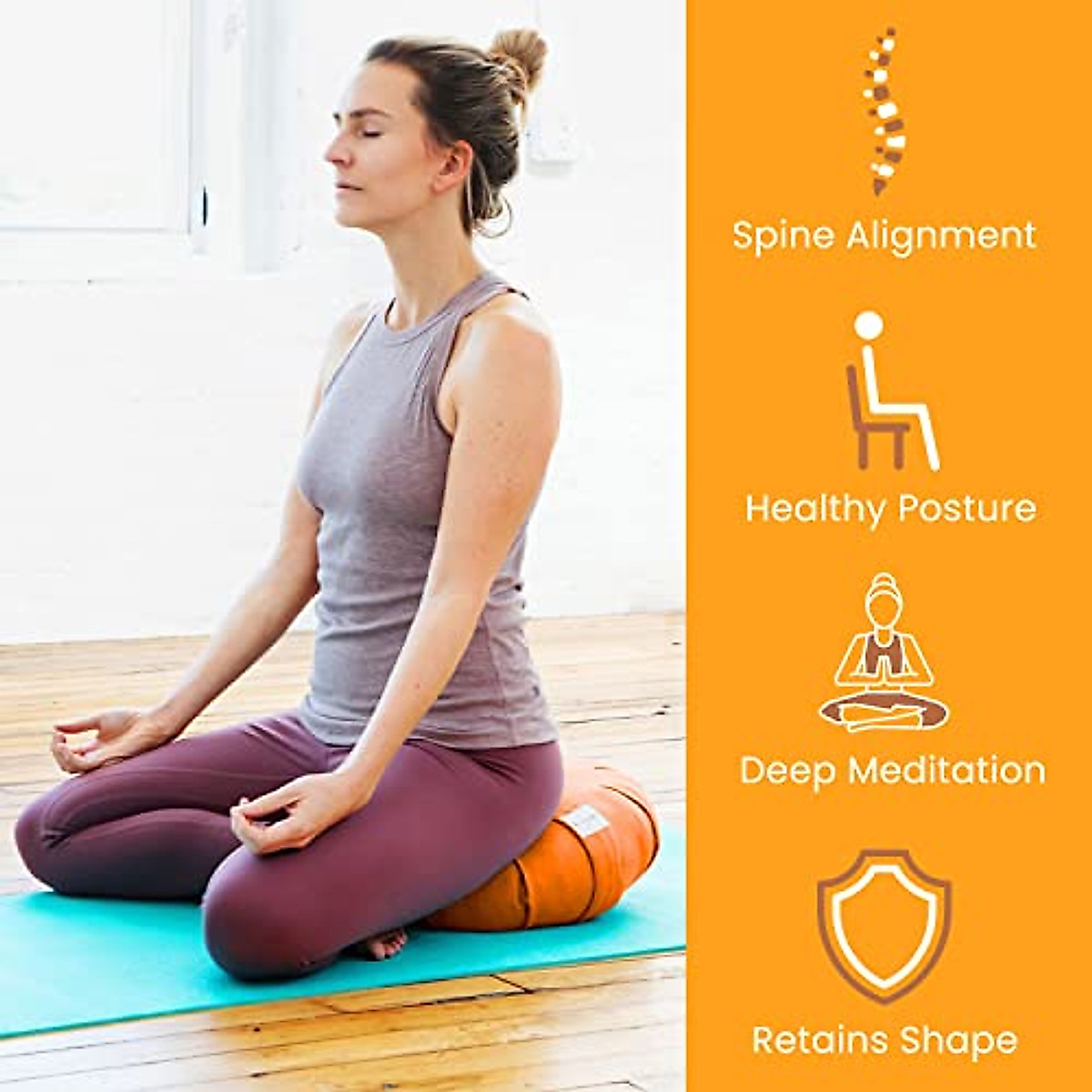 Sol Living Zafu Meditation Cushion Round Yoga Pillow Floor Cushions Lotus Sitting Pose Premium Cotton Bolster Meditation Pillow Pouf - Yoga Meditation Accessories - 15" x 15" x 7" - Tango