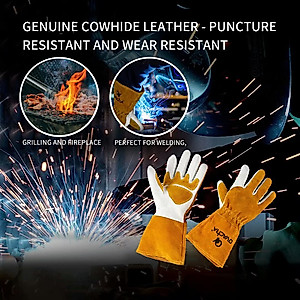 Ovacha Men Women Forge Welding Gloves Safety Extra Long Sleeve Heat Resistant Cowhide Gloves Powerful Welding Accessories
