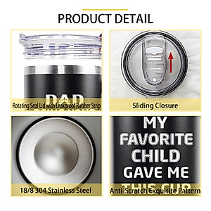 BBsoft My Favorite Child Gave Me This Cup 40 oz Tumbler with Handle Coffee Mug Drinking Cup for Dad Fathers Day Birthday Christmas Gifts from Daughter Son