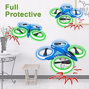 Dwi Dowellin 4.9 Inch Mini Drone for Kids LED Night Lights One Key Take Off Landing Flips RC Remote Control Small Flying Toys Drones for Beginners Boys and Girls Adults Nano Quadcopter, Blue