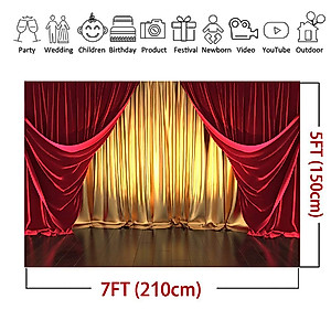 GYA 7x5ft Golden Red Curtain Party Backdrop Theater Masquerade Prom Background Kids Family Business Magic Show Circus Carnival Graduation Party Birthday Cake Table Banner