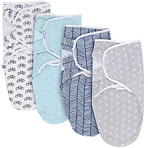 BaeBae Goods Swaddle Blanket, Adjustable Infant Baby Wrap Set of 4, Baby Swaddling Wrap Blankets Made in Soft Cotton