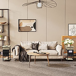 SJIE End Table with Charging Station, Narrow Flip Top Side Table with USB Ports and Outlets,Nightstand for Living Room,Bedroom and Small Spaces,Grey