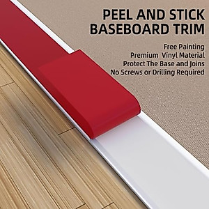 Flexible Baseboard Molding Trim, 4 Inch Self-Adhesive Vinyl Wall Base, Peel and Stick Trim Rubber Cove Base, Wall Base Molding Trim, Baseboard Moulding Trim (20Ft)