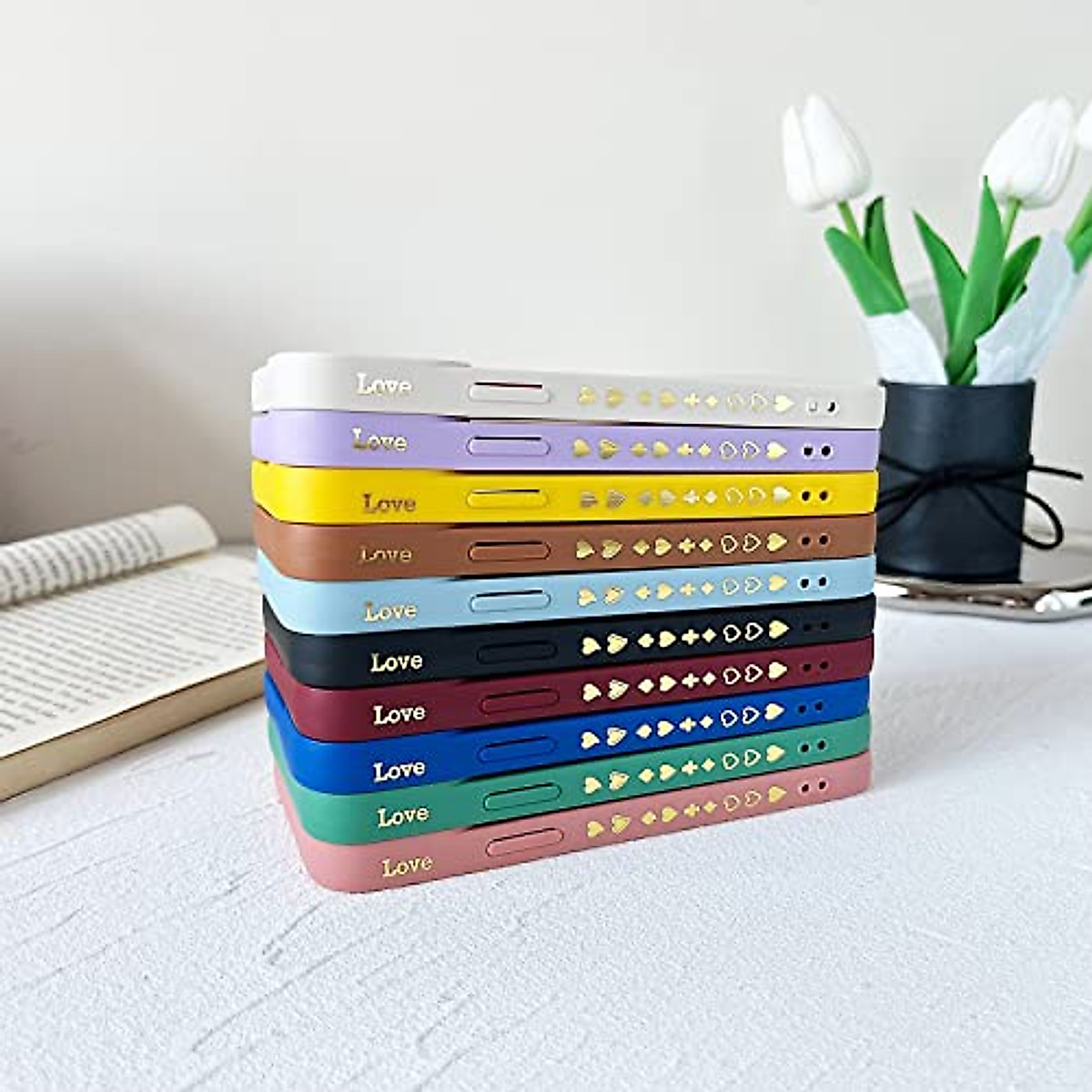 Yeddabox Compatible with iPhone 12 Pro Max Case for Women, Bronzing Luxury Heart Phone Case Cute Soft TPU Shockproof Full Camera Lens Protective Cover for iPhone 12 Pro Max 6.7 Inch - Burgundy