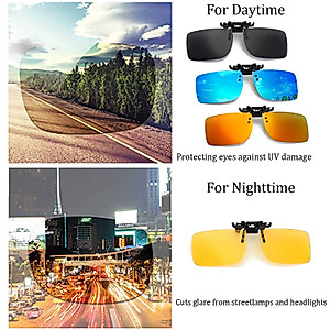 OopsMi Polarized Clip-on Sunglasses 4 PACK Rimless Anti-Glare UV Protection For Prescription Glasses (Black+Blue+Orange+Night Vision)