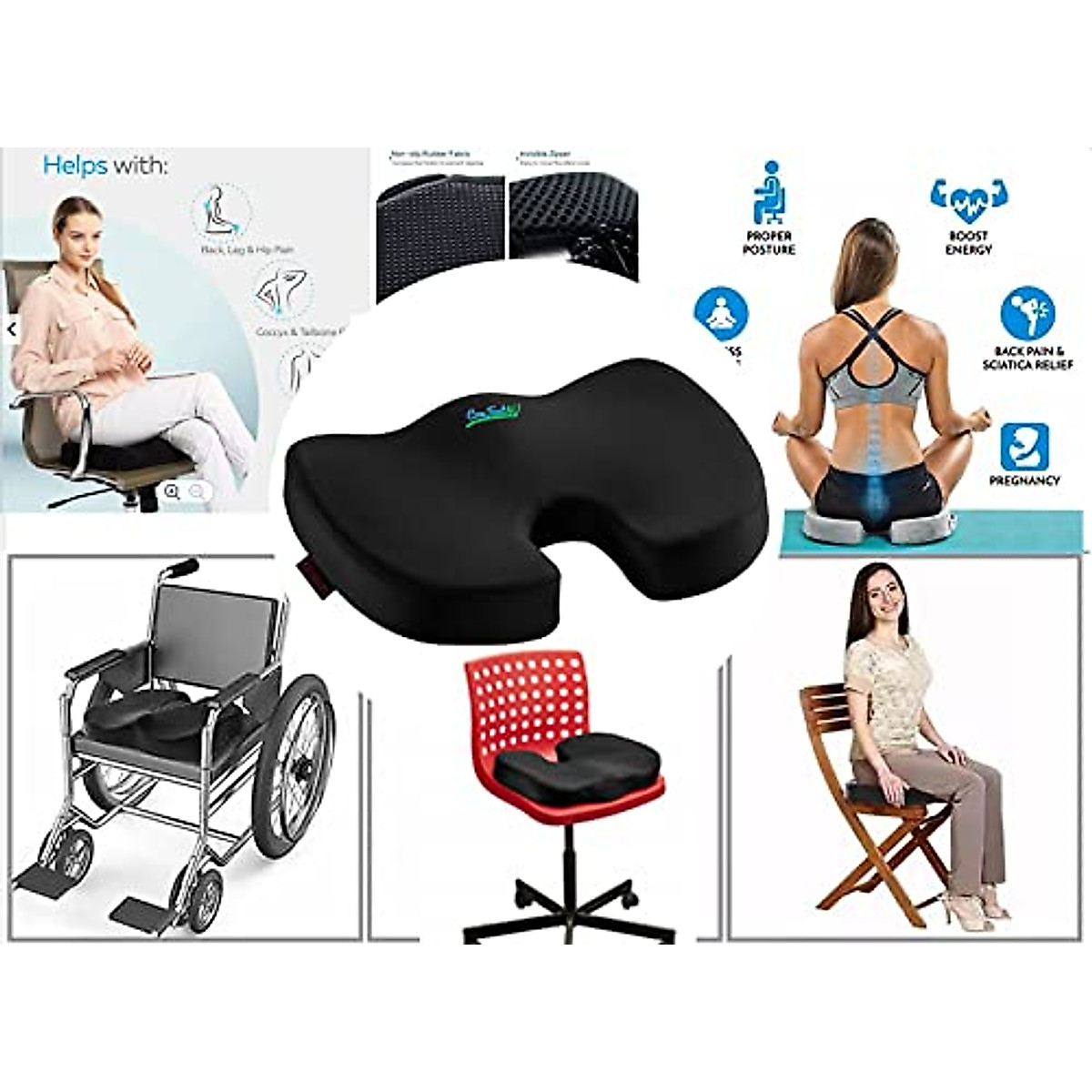 Comfort4U Orthopedic Memory Foam Seat Cushion for Car seat - Office Chair - Gaming Chair - Boat seat - Tailbone Cushion - Coccyx Cushion - Sciatica Pillow for Sitting (White, Mesh)