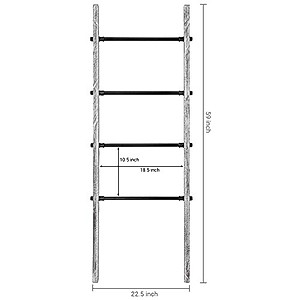 MyGift 5 Foot Graywash Wood Blanket Ladder Wall Leaning Towel Rack with 4 Metal Rung, Farmhouse Home Storage Decor for Living Room, Bathroom, Bedroom