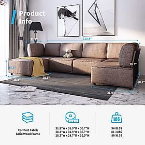 CECER U Shaped Modular Sectional Sofa, Convertible L Shaped Couch Sofa, Queen Sleeper Sofa, Variable Modular Oversized Couches for Living Room, (Brown)