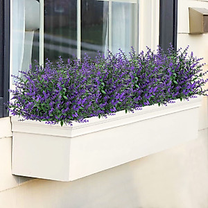 GREENRAIN 24 Bundles Artificial Lavender Flowers Outdoor Fake Flowers for Decoration UV Resistant No Fade Faux Plastic Plants Garden Porch Window Box Décor (Purple)