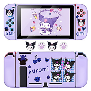 DLseego Little Devil Rabbit Switch Protective Case Soft TPU Shell Shockproof Scratch Resistant Cover Joy Con Skin with 4PCS Lovely Bunny & Cat Paw Thumb Grips Caps for Switch 2017-4 Photos Purple