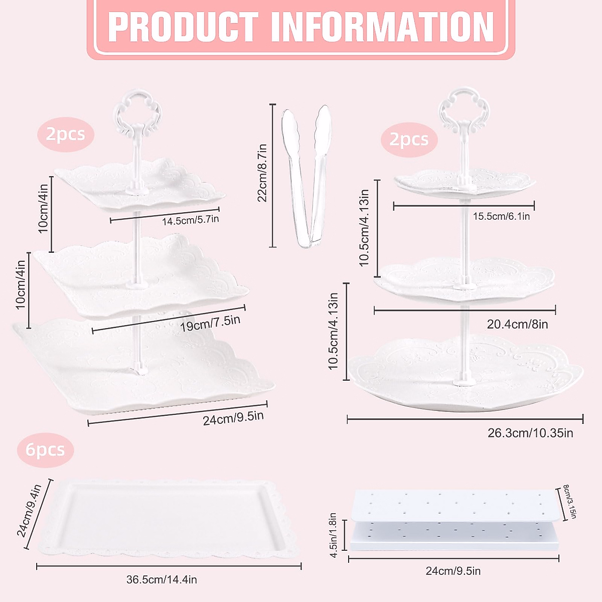 12 Pcs Cupcake Stand White Dessert Table Display Set 4 Pcs 3 Tier Plastic Cake Stand Holder 6 Pcs Dessert Serving Tray 1 Pc Cake Pop Stand Cookie Platter Rack Tower for Tea Party Wedding Baby Shower