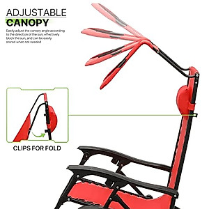 Magshion Zero Gravity Chair with Canopy Set of 2, Reclining Outdoor Patio Lounge Chair, Folding Anti Gravity Recliner, Portable Lounger with Removable Cup Holder Side Tray and Pillow Headrest (Red)