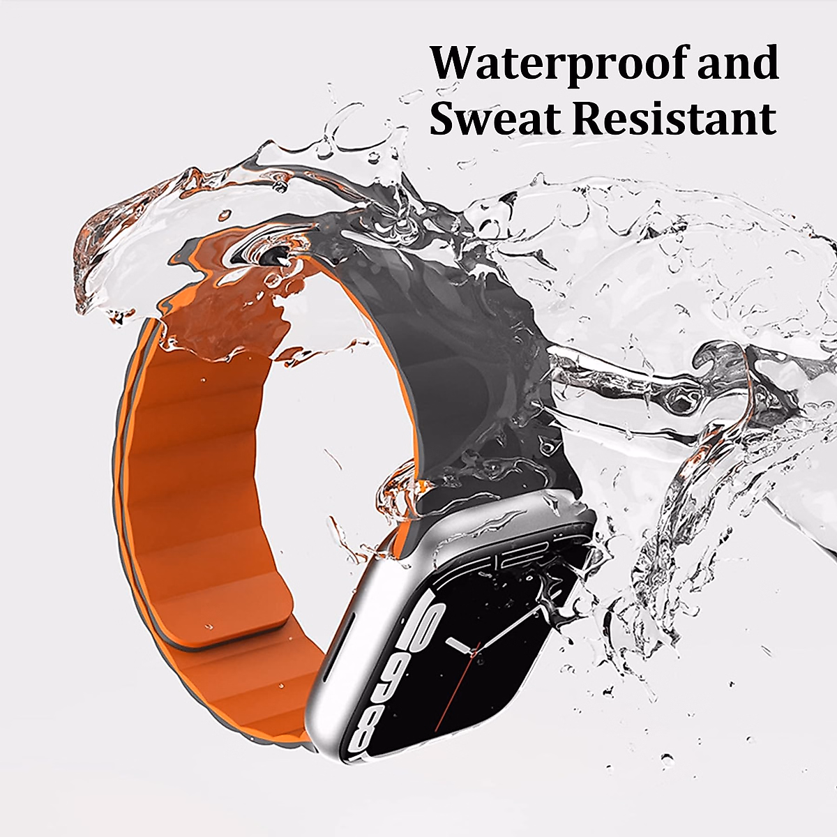 Hamind Apple Watch Band Series Ultra SE 8 7 6 5 4 3 2 1, Watch Band Compatible with Apple Watch 49mm 45mm 44mm 42mm Women and Men, Double Sided Wearable Silicone Magnetic Loop Bands (Grey+Orange)